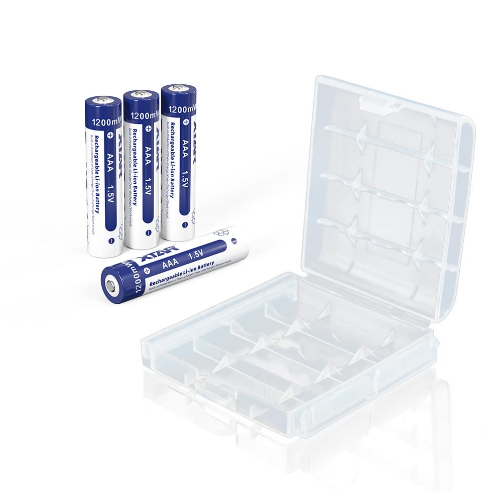 XTAR AAA Battery 1.5V AAA Lithium ion Batteries 1200mWh High Capacity, Quick Charge AAA Rechargeable Batteries 4 Packs with Battery Case (4 * 1.5V 1200mWh Batteries)