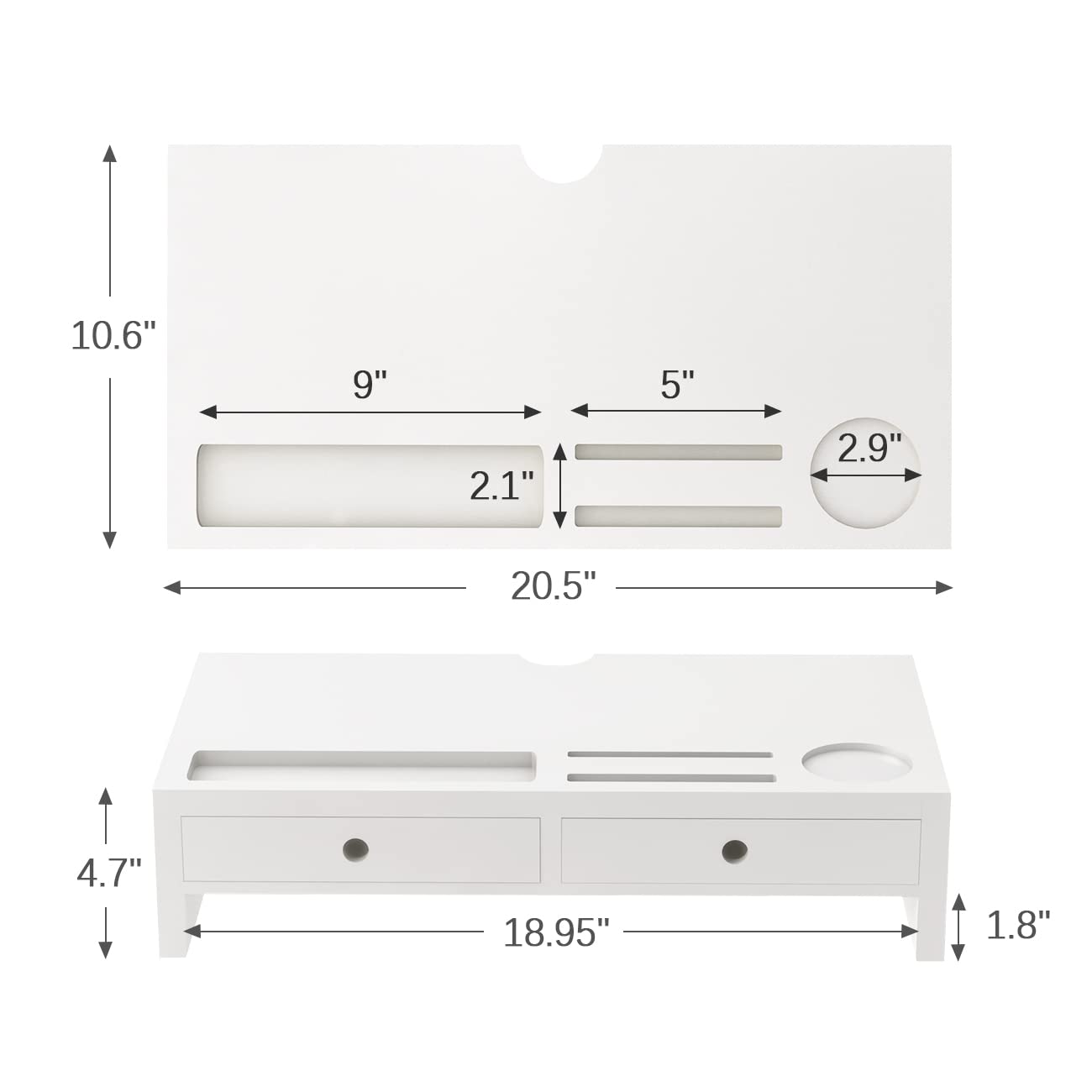 Monitor Stand Riser with Drawer - White Laptop Stand, Bamboo Desktop Shelf Organizer for Computer, TV, Printer, Office Supplies & Accessories with Phone Holder & Cups Slot, No Assembly Needed