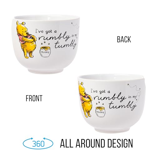 Silver Buffalo Disney Winnie the Pooh Rumbly in My Tumbly Ceramic Ramen Noodle Rice Bowl with Chopsticks, Microwave Safe, 20 Ounces