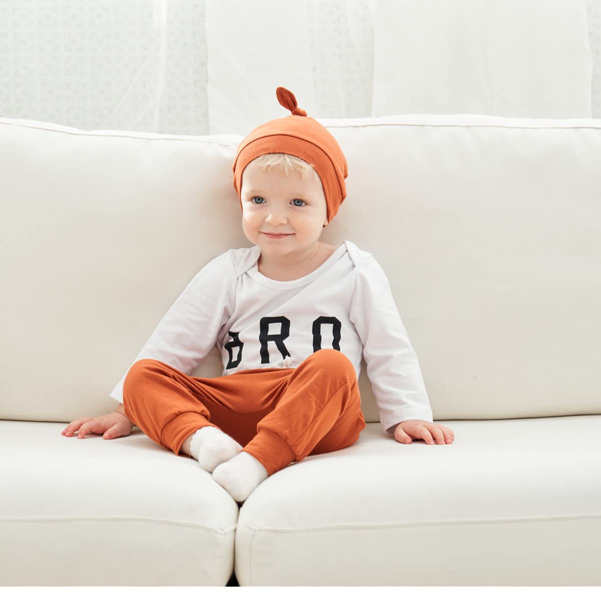 LitBear Newborn Baby Boys Outfits, Long Sleeve Bro Bodysuit Pant Hat Toddler Boy 3 6 12 18 Months Fall Winter Clothes