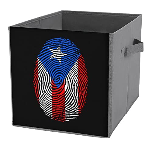 Puerto Rico Flag Finger Canvas Collapsible Storage Bins Cube Organizer Baskets with Handles for Home Office Car