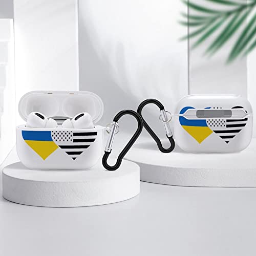 Ukraine Flag and American Flag Printed Bluetooth Earbuds Case Cover Compatible with AirPods Pro Protective Box with Keychain