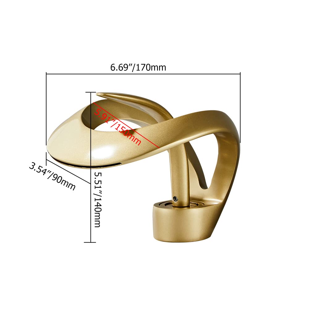 Lovedima Elegant Waterfall Single Handle 1-Hole Bathroom Vessel Sink Faucet Solid Brass Lavatory Vanity Sink Faucet,Frosted Gold