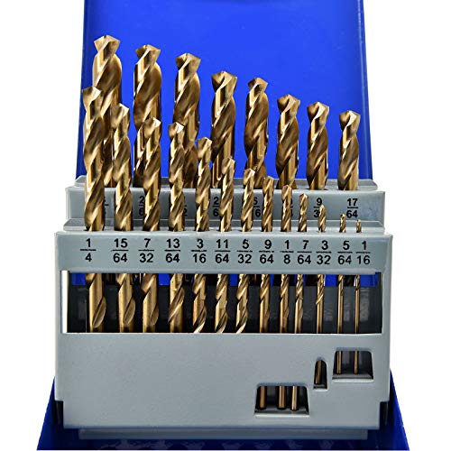 MaxTool 21 Pieces Drill Set 21PCs/21-Piece Twist Drill Bit Set 5% Cobalt HSS M35 Fully Ground 1/16“ to 3/8”x64th Fractional; JBS35G10R021S