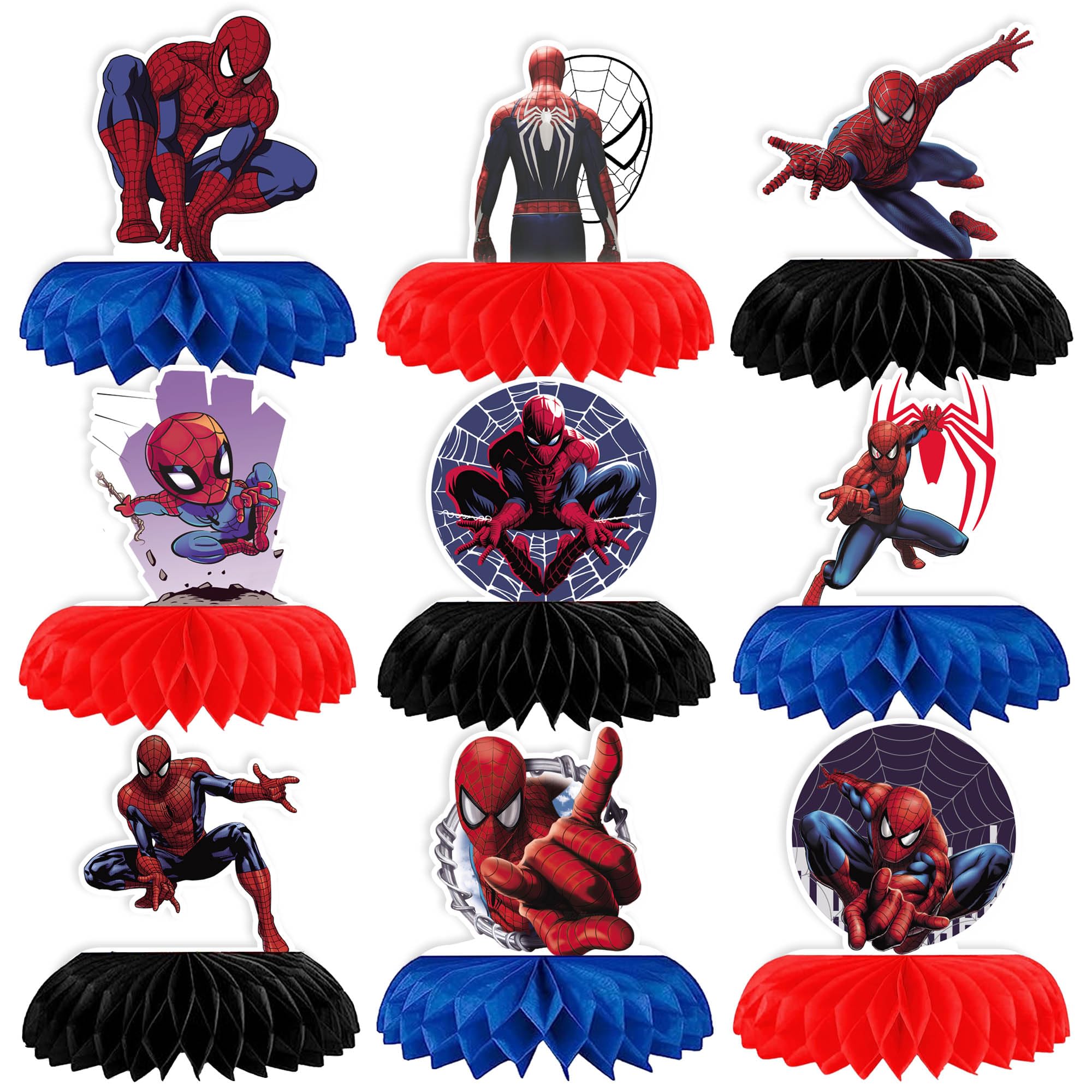 Spider Birthday Decorations, 9pcs Spider Honeycomb Centerpiece Table Decorations, 3D Double Side Birthday Decorations for Spider Birthday Table Topper Sign Decor