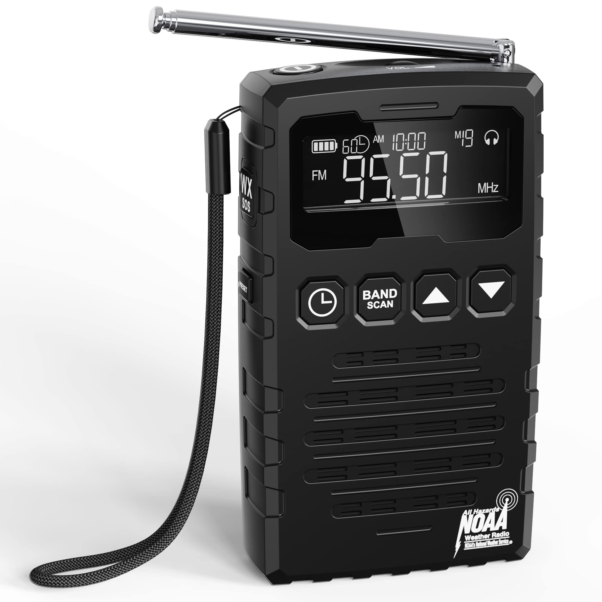 NOAA Weather Radio - Rechargeable NOAA/AM/FM Emergency Radio, Portable Pocket Radio, Longest Playtime, Best Reception, Digital Tuning, Auto Scan&Preset Function, Time Display, Mono Headphone Socket