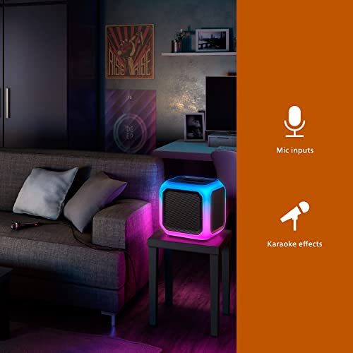 PHILIPS X7207 Bluetooth Party Cube Speaker with 360° Party Lights - Link up to 50 Speakers, Black