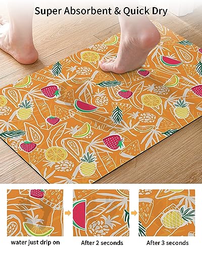 Tropical Summer Bath Mat for Tub,Non Slip Bathroom Floor Runner Rug Quick Dry & Absorbent Diatomaceous Earth Kitchen Room Shower Sink Washable Doormat,Orange Fruit Lemon Watermelon Pineapple 16"x24"