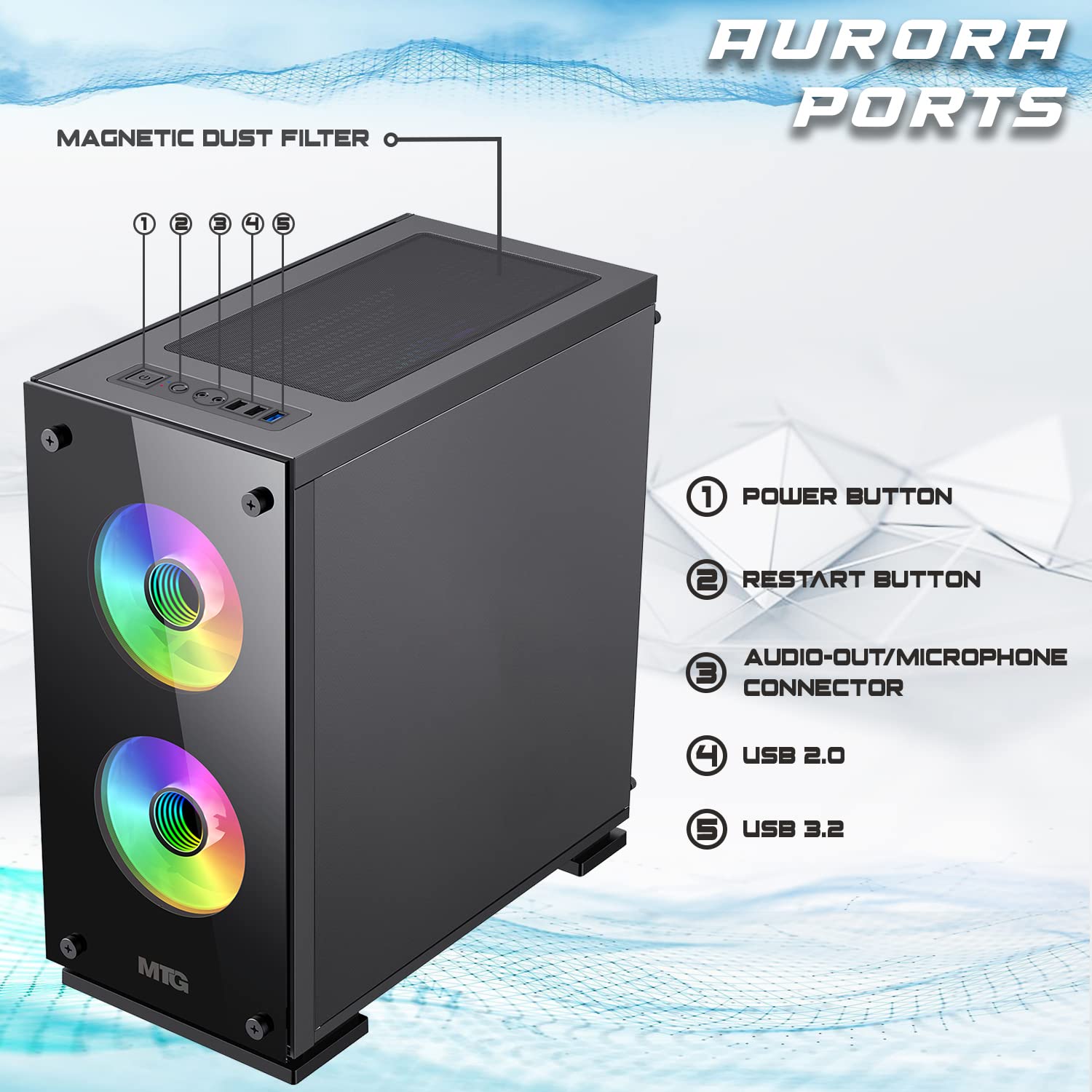 MTG Aurora 4T Gaming Tower PC- Intel Core i7 4th Gen, AMD RX 580 GDDR5 8GB 256bits Graphic, 16GB Ram DDR3, 1TB Nvme, RGB Keyboard Mouse and Speaker, Webcam, Win 10 Home