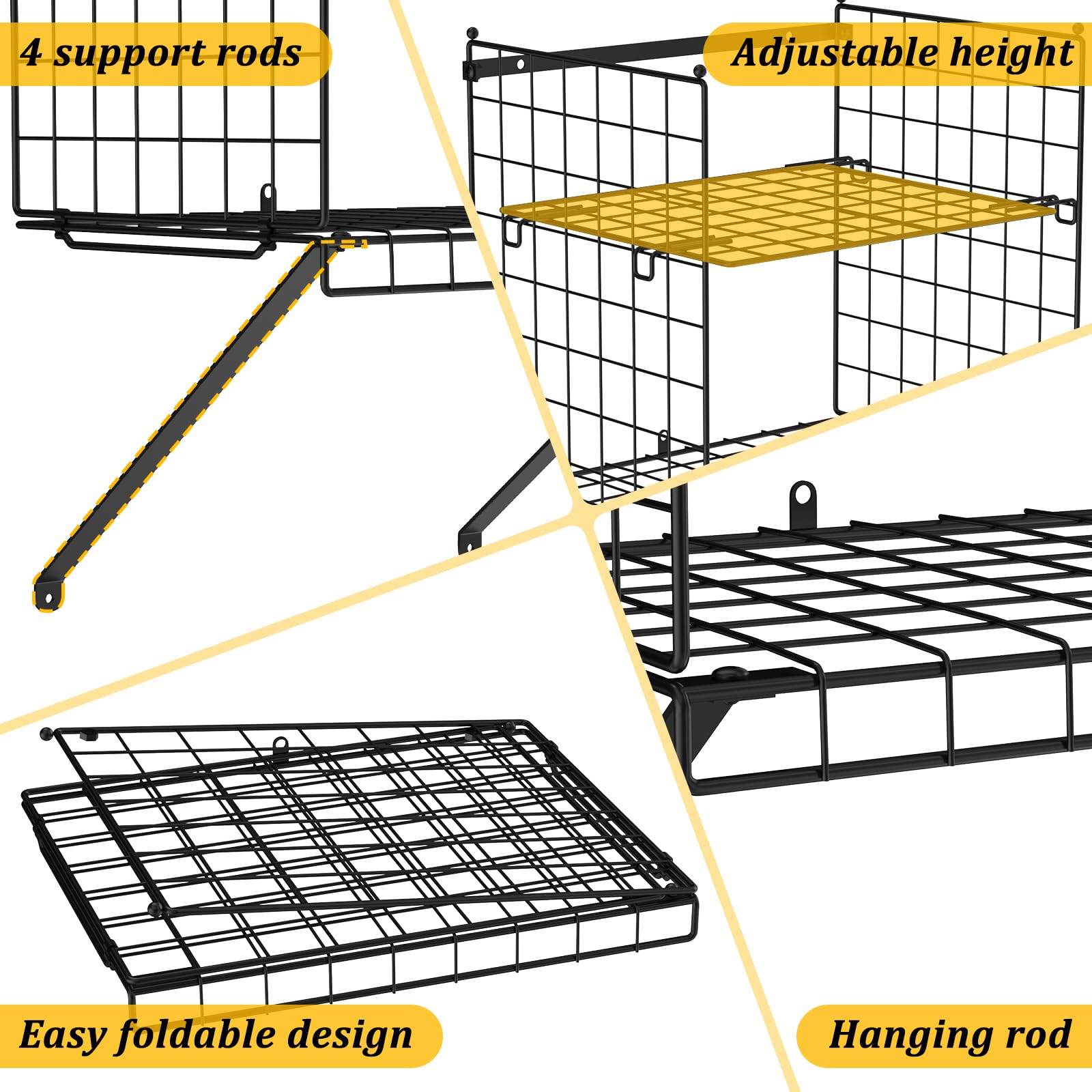 X-cosrack 3 Pack Wire Shelves Wall Mounted with with Height-Adjustable Shelf, 2 Tier Closet Wall Shelves with Wire Storage Baskets for Closet Garage Laundry Room Organization and Storage