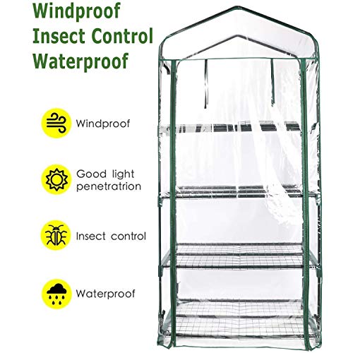 Worth Garden Replacement Cover for 4 Tier Mini Greenhouse - Applicable Size 75'' H x 27'' L x 19'' W - with Roll-Up Zipper Door - Clear Cover Only - G303B00