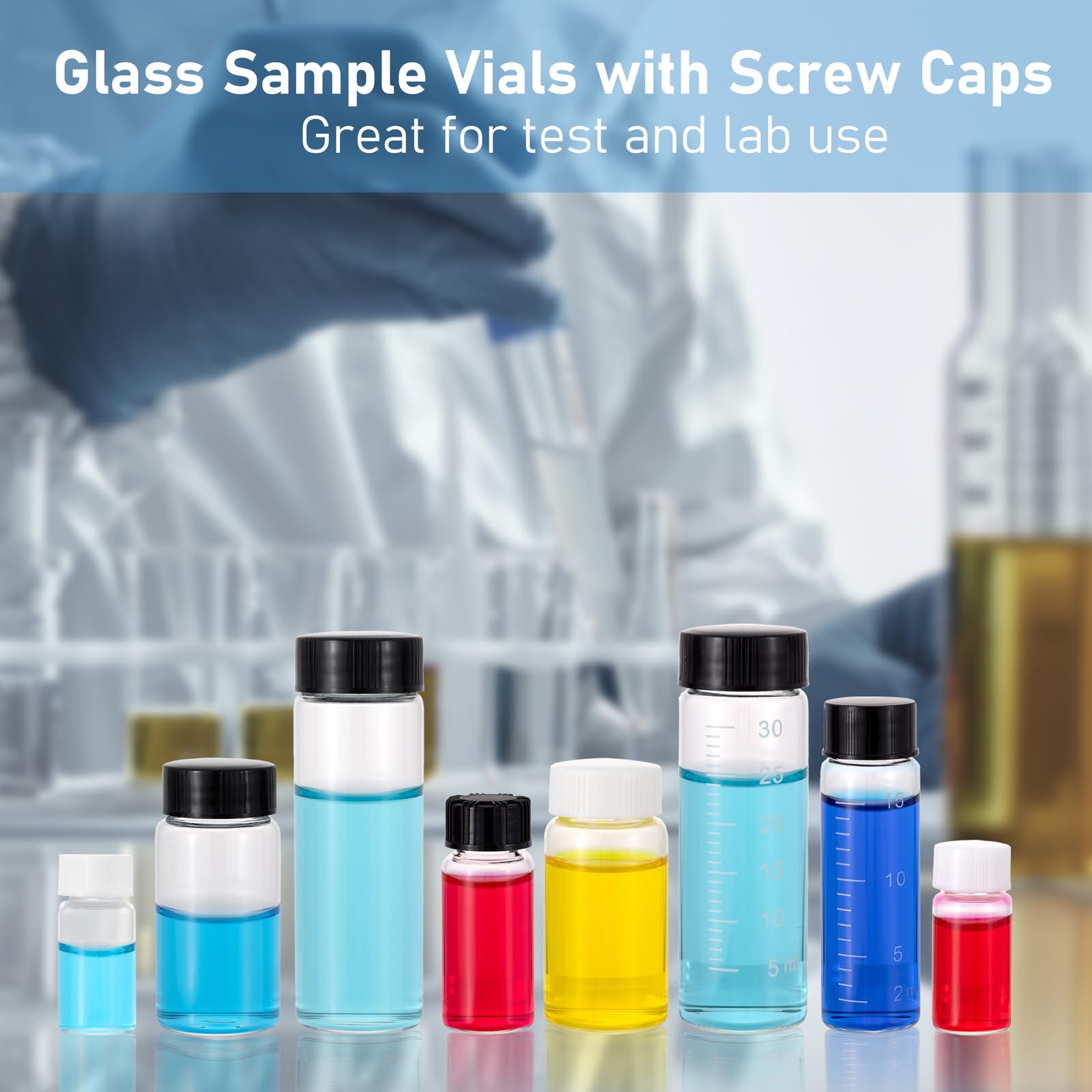 Njvial 50Pcs 5ml Small Glass Vials with White Lids Lab Sample Vials Empty Refillable Perfume Travel Mini Glass Bottles with Screw Caps for Essential Oils