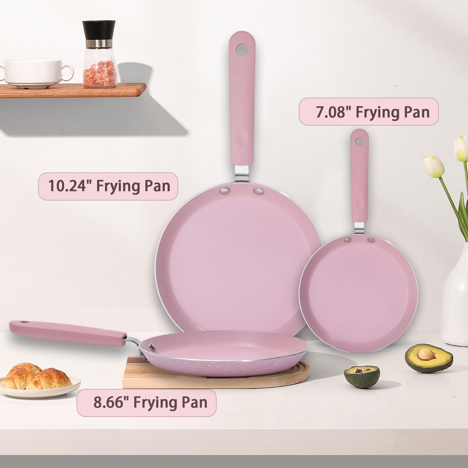 Nonstick Frying Pan Skillet, 7" Pink Skillet with Non Stick Coating, Aluminum Egg Pan with Stay Cool Handles, Practical Kitchen Cookware for Home Restaurant, Non Toxic, Induction Compatible (7 inch)