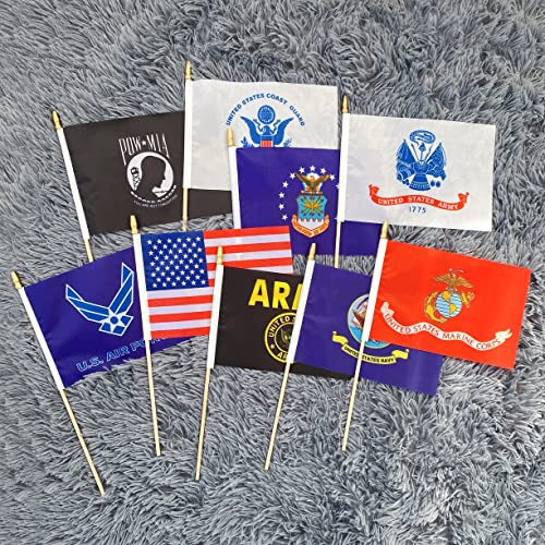 LoveVC Military Flag Set Small Mini Army Armed Forces Hand Held Flags on Wooden Stick for Memorial Day,Veterans Day,5x8 Inch,20 Pack