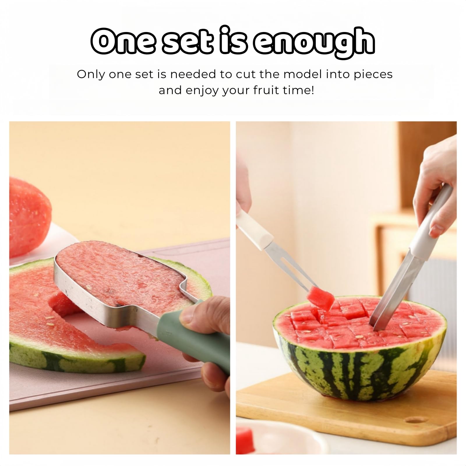 MOTEERLLU 3 in 1 Multifunctional Watermelon Popsicle Slicer Cutter Tool with Fork, Stainless Steel Fruit Cutter Slicer Kitchen Gadget, Portable Watermelon Windmill Cutter Knife (Green)