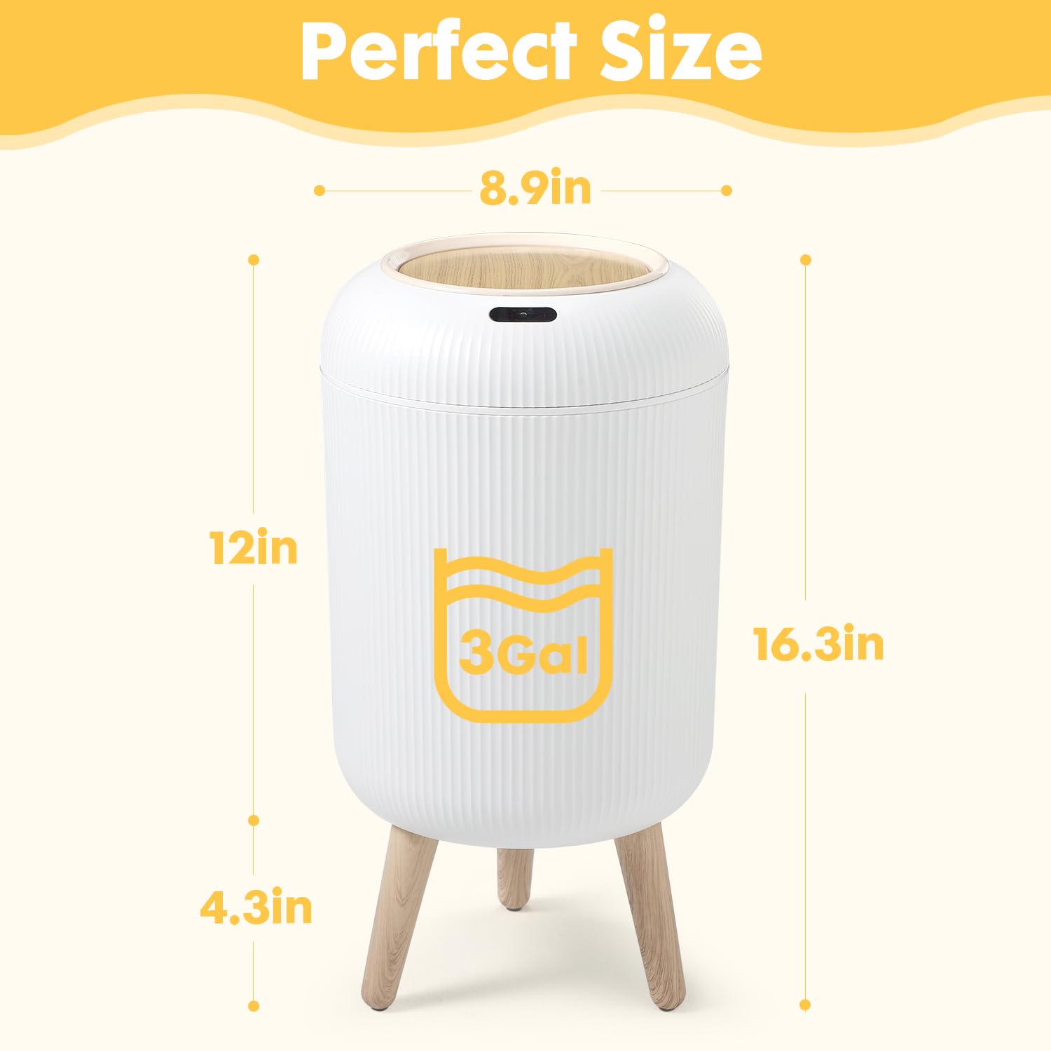 onlcuk Automatic Motion Sensor Bathroom Trash Can with Lid, 3 Gallon / 11L Touchless Trash Garbage Bin with Removable Legs for Bathroom, Kitchen, Bedroom, Office, Small Mini Trash Cans Trashcan -White