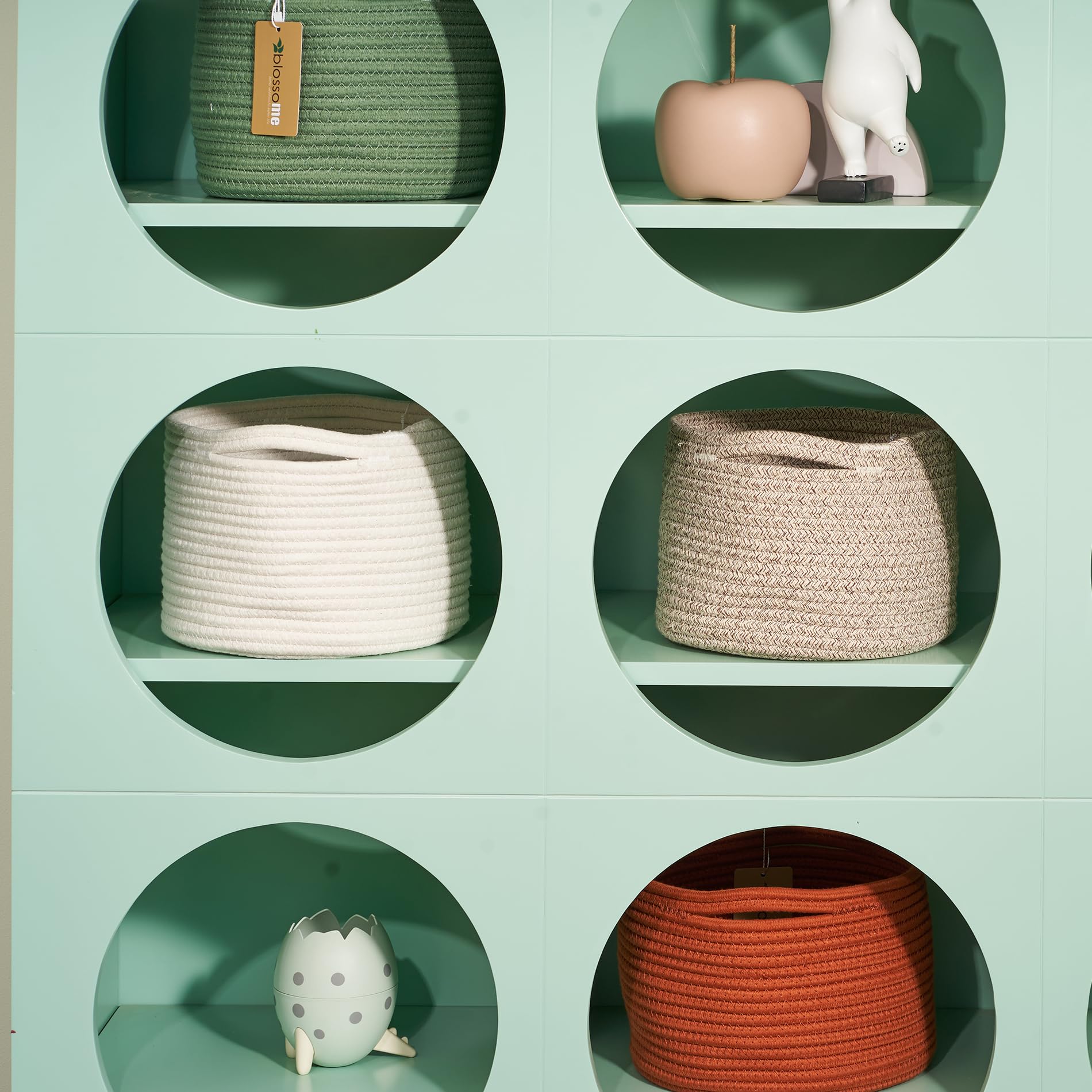 Storage Basket for Organizing | Cube Closet Rope Baskets | Cute Small Woven Toy Baskets for Nursery & Shelves | Empty Decorative Gift | Round 3Packs Green | 10βx10βx7.1β