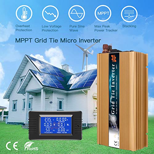 Mars Rock 1400w Grid Tie Micro Solar Inverter, 20-50v Dc To 90-140v Ac MPPT Pure Sine Wave Converter For 1400w To 2000w 36v Solar Power System Island Distinguished Gold Color Design (GTI1400W36V120G)