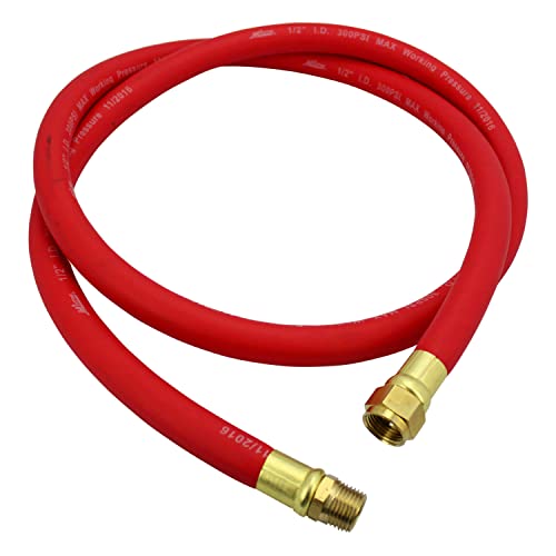 Milton 2780-6LH Air Leader Hose, 1/2" x 6 ft. Rubber Hose - 1/2" NPT Brass Ends - 300 Max PSI
