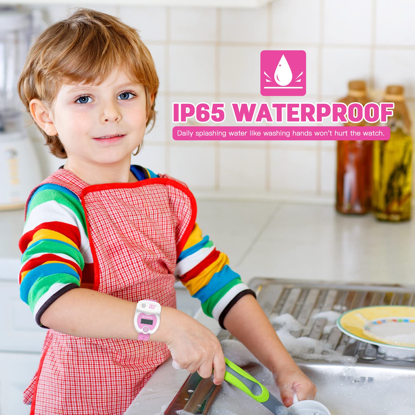 SKYROKU Potty Training Watch for Toddlers β Cute Toilet Shape, Music & Light Reminders, 3 Songs, Countdown Timer, Replaceable Battery, Silicone Strap β Easy Setup & Safe for Kids(Pink)