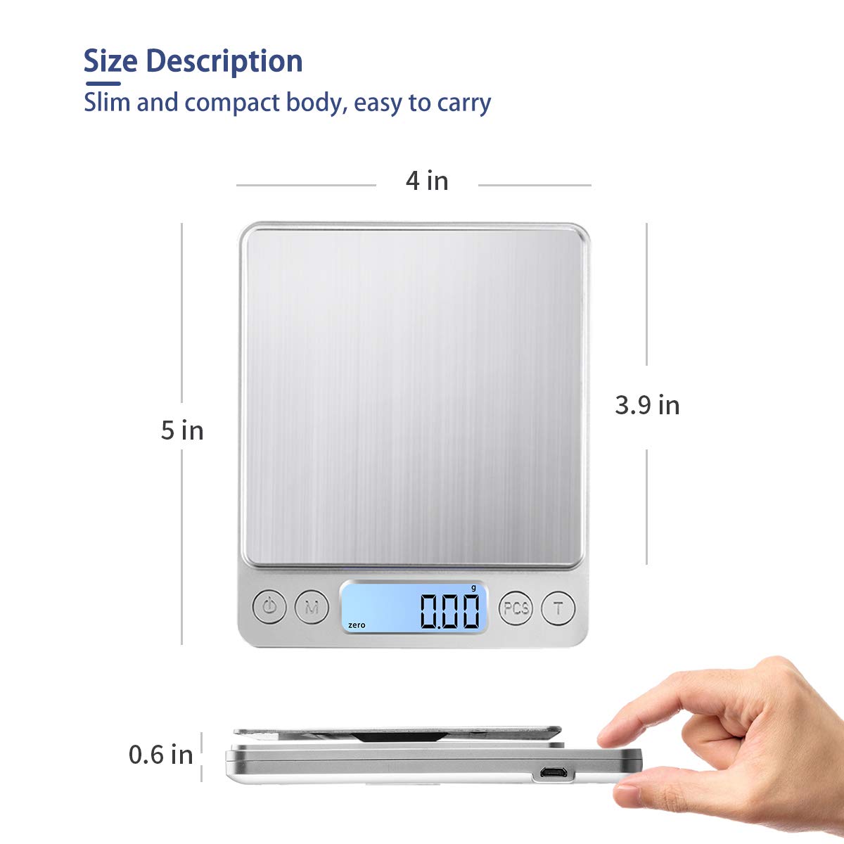 KUBEI Upgraded Large Range Small Kitchen Scale, USB Charging Mini Food Electronic Scale, High Accuracy Cooking Scale, Pocket Scale with LCD Display, 1kg/0.01