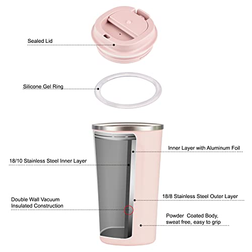PINKAH 17OZ Stainless Steel Coffee Travel Mug On The Go, Double Walled Insulated Vacuum Coffee Tumbler Cup for Hot/Cold Coffee