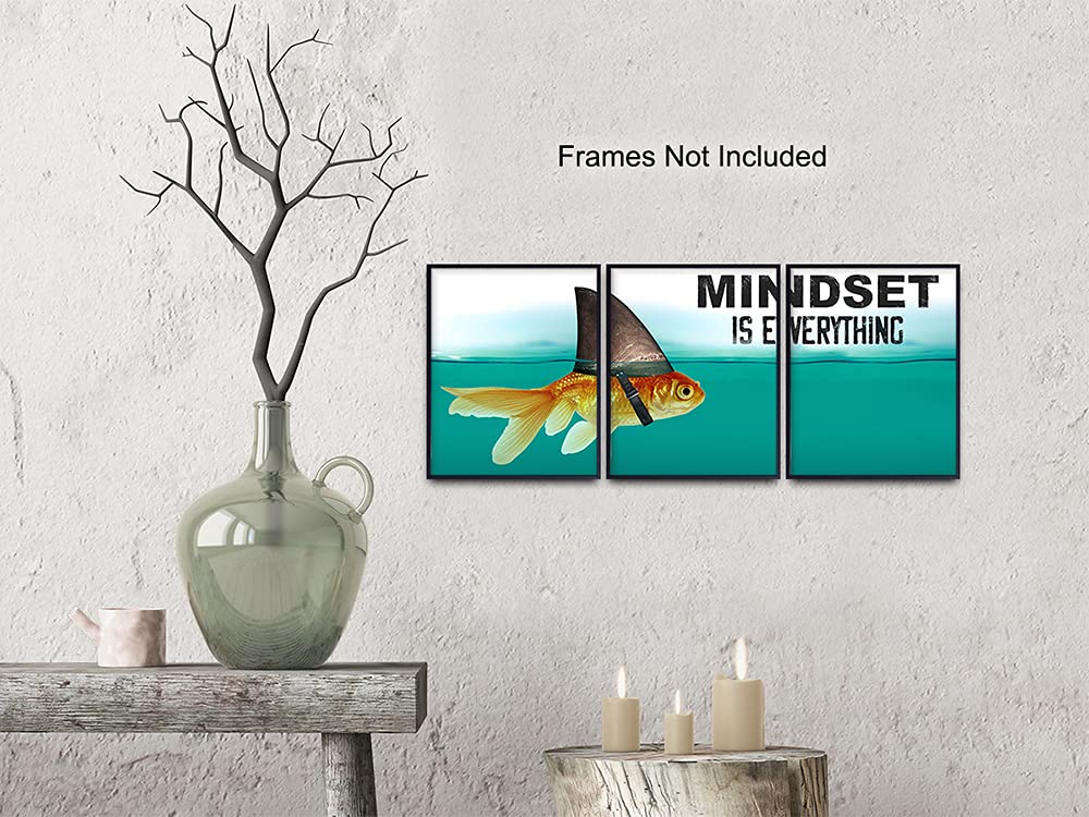 Mindset is Everything Motivational Posters - Motivational Wall Art - Home Office Decor - Entrepreneur Gifts - Inspirational Wall Decor - Uplifting Self-Improvement Positive Quote - Shark Goldfish