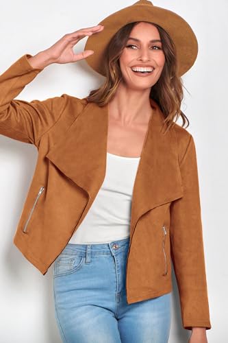 PRETTYGARDEN Women's Faux Suede Jackets 2023 Fall Clothes Long Sleeve Open Front Cropped Coat Outwear (Brown,Medium)