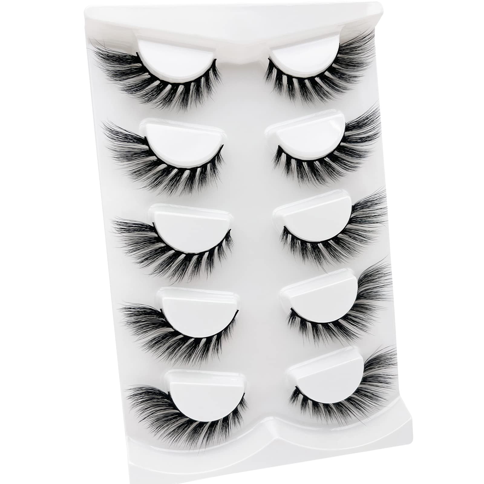outopen 5 Pairs Fox Eye Lashes 17mm Winged Angel Lashes Fluffy Dramatic Faux Mink Eyelashes Cat Eye False Eyelashes Lift Effect Fake Eye Lashes (A1-Angel Wings D489)