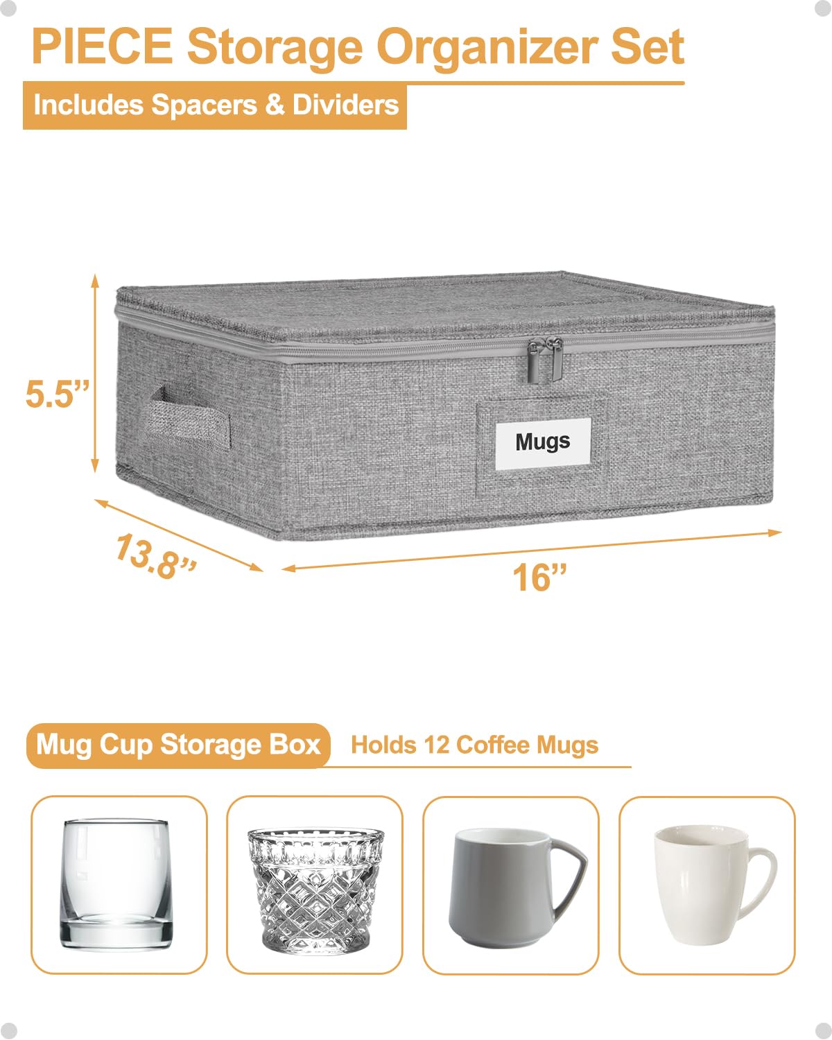 punemi Wine Glass Storage Box, Glassware Storage Containers W/Rigid Top Side Bottom Support & Padded Dividers, Stackable Stemware Storage Case for 24 China Crystal Glasses Drinkware, Moving Supplies