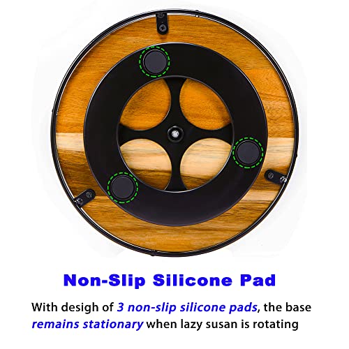 Saebye 9.5" Acacia Wood Lazy Susan, Lazy Susan Organizer for Cabinet, Turntable Organizer with Steel Sides, for Cabinet, Pantry, Table, Spice Rack