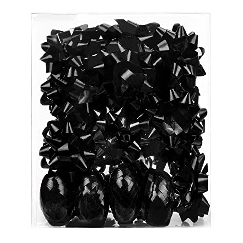 MAYPLUSS 3.5" Black Gift Bow Assortment (18 Bows, 4 Spools of Ribbon), Perfect for Christmas, Birthday, Holiday, Party Favors Decorations