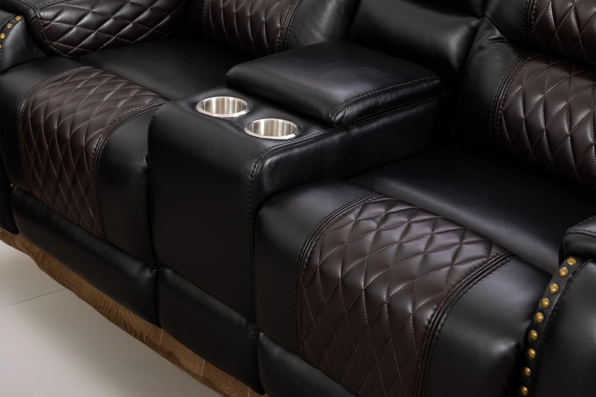 MODCART Manual Leather Recliner Sofa Set, with Drop-Down Table, Cupholders, PU Reclining Sofa Set for 3-Pieces(Sofa+Loveseat+Chair), Leather Recliner Couch Set for Home/Office