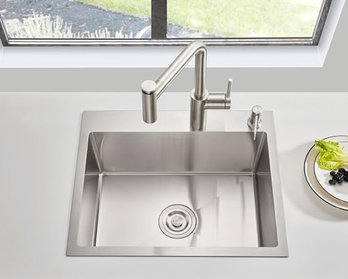 MENATT 20-inch Drop in Kitchen Sink, SUS304 Stainless Steel Top-Mount Handmade Kitchen rv Sink, Single Bowl Sink with Basket Strainer, 20"*16"*9" (Brushed)