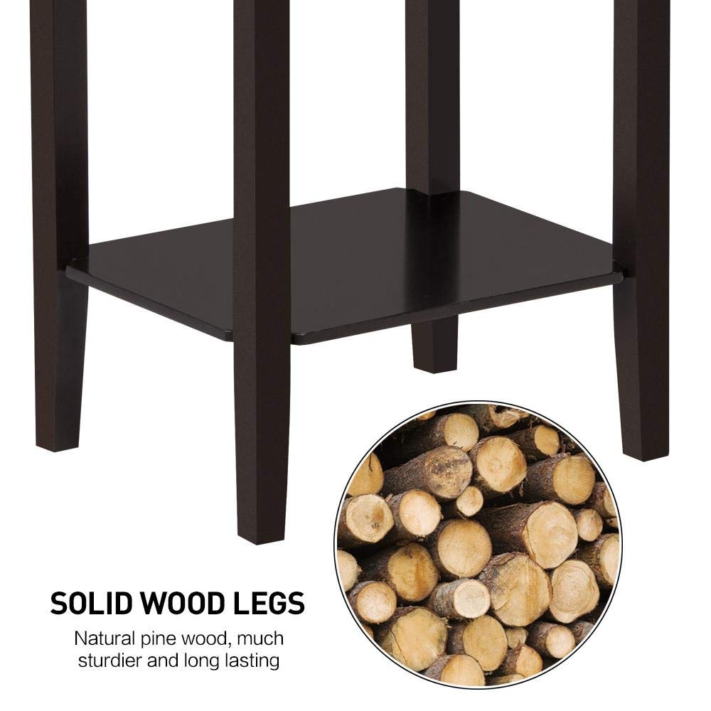 Topeakmart 2-Tier Tall End Table with Storage Shelf and Solid Wood Legs, Sofa Side Table Telephone Table for Living Room/Couch/Hallway/Small Spaces, D12xW15xH29 Inches, Dark Coffee