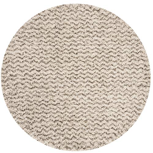 Safavieh Hudson Shag Collection 8' Round Ivory/Grey SGH330A Chevron Non-Shedding 2-inch Thick Area Rug