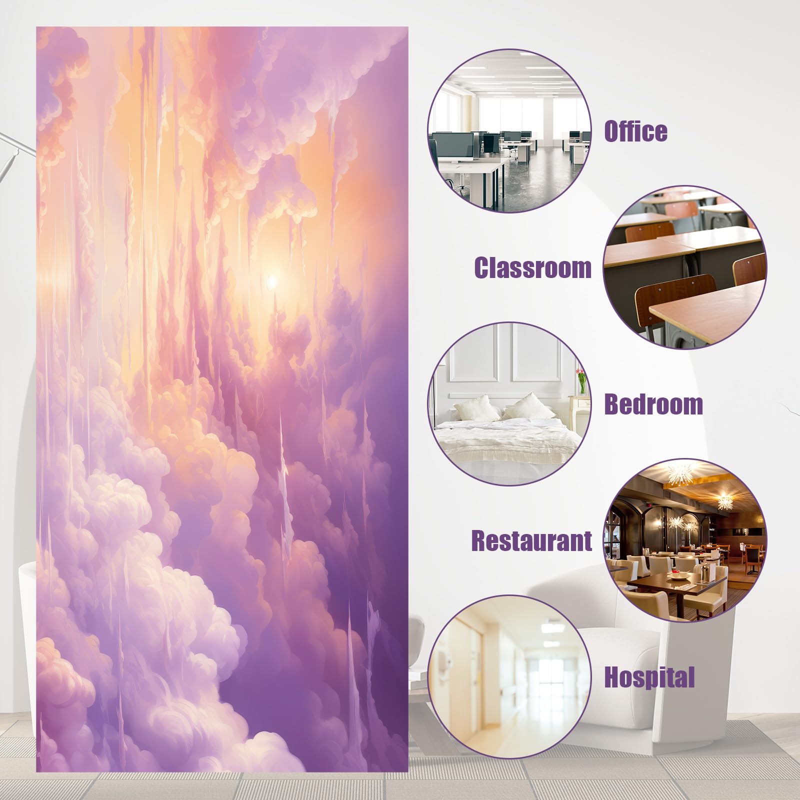Outus 4 Pcs Fluorescent Light Cover Classroom Light Cover with 10 Magnets Light Filter Magnetic Ceiling Light Cover Panel 2 x 4 ft (23.62 x 47.24 in) Reduce Glare for Office School(Purple Cloud)