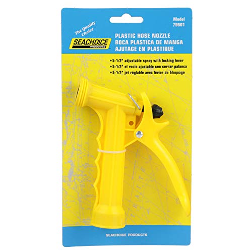 Seachoice Plastic Hose Nozzle w/ Locking Spray Lever and Stainless Steel Return Spring, Yellow, 5-1/2 In.