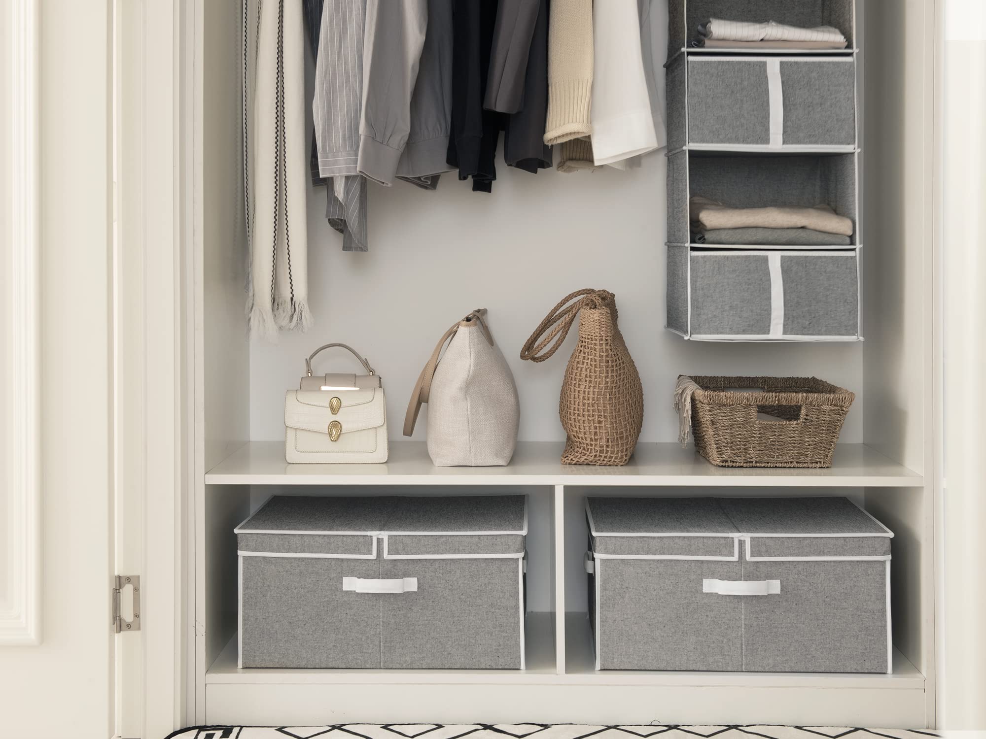 StorageWorks Extra Large Clothes Storage Bins, 55L Fabric Storage Baskets with Double-Open Lid and Divider Board, Closet Storage Organizers with Handles, Mixing of Brown & Beige, 1-Pack