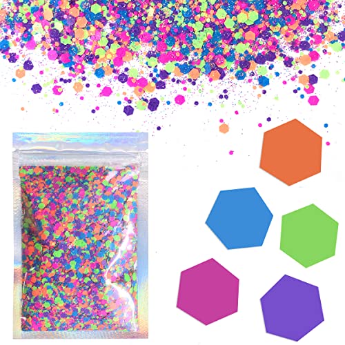 Neon Rainbow - Electric Bliss Beauty - Chunky Biodegradable Glitter for Festivals, Crafts, Cosmetics - Eco Friendly Body Glitter for Hair, Nails, Face & More (Rainbow)