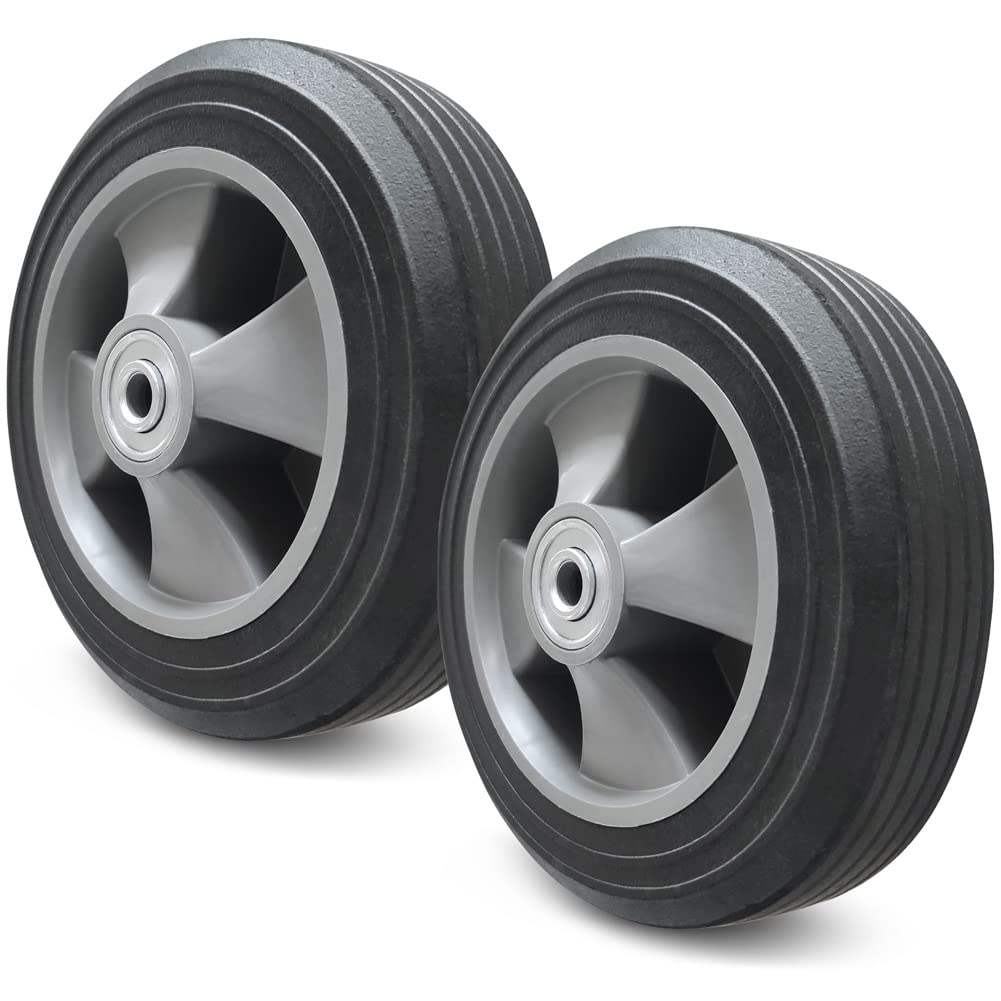 LotFancy 10β Flat Free Solid Rubber Tires, 5/8β Axle, 2PCS Hand Truck Replacement Wheel for Dolly Cart Wagon Generator, 2 1/4β Offset Hub