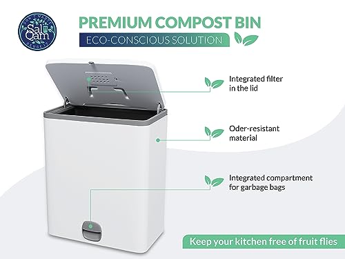 SALQAM Compost Bin for Kitchen - Lightweight & Stable Indoor Compost Bin - 10 L /2.4 Gallon Capacity - Removable Inner Bucket Kitchen Compost Bucket