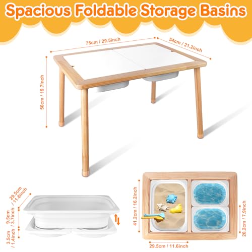 TERRAMUS Kid's Table, Toddler Sensory Table, Play Sand & Water Table with 3 Toy Storage Bins, Wooden Children's Desk for Art, Study, Drawing,Dinning, Activity Table Indoor Outdoor,Gifts for Boys Girls