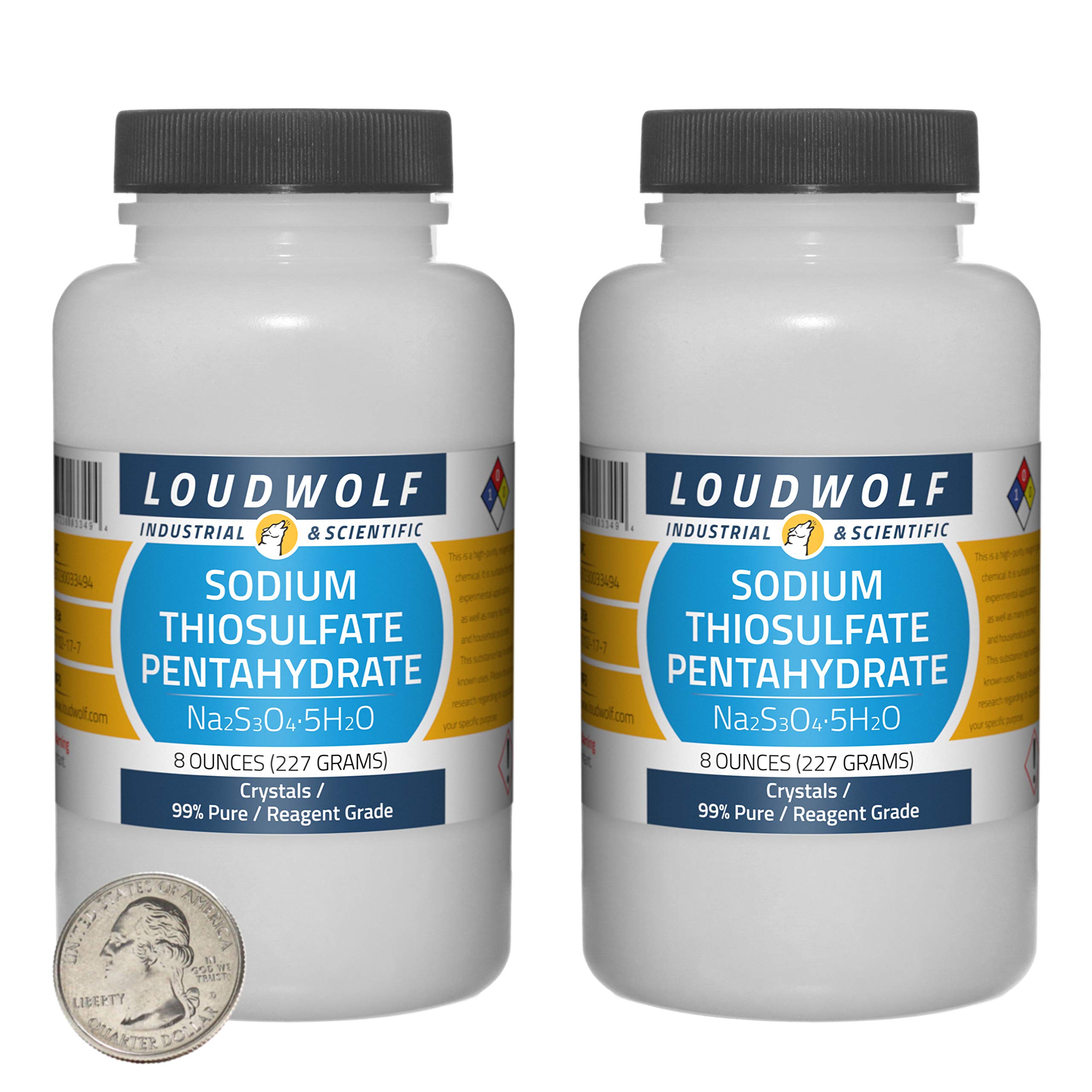 Sodium Thiosulfate Pentahydrate / 1 Pound / 2 Bottles / 99% Pure Reagent Grade/Crystals