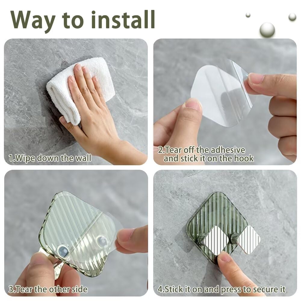 YAYLAIP 8pcs Adhesive Plug Hooks, Heavy Duty Stick on Wall Towel Hooks, Plug Hooks Wire Cord Organizer for Dorm Kitchen Bathroom Home Office Fit, Smooth Surfac, Green