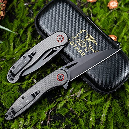 LOTHAR Seagull EDC Pocket Knife with Carbon Fiber Handle and 3" D2 Knife Blade, Ultra Light 2.2oz and Razor Sharp, Slim Pocket Knife Small Folding Utility Knife Mini Box Cutter for Men Women