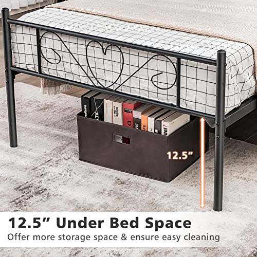 RIVALLYCOOL 12.5”-High Metal Bed Frame, Heavy-Duty Twin-XL Platform Bed Frame w/Sturdy Steel Slat Support, Headboard & Footboard, Mattress Foundation w/Storage, No Box Spring Needed, Easy Assembly