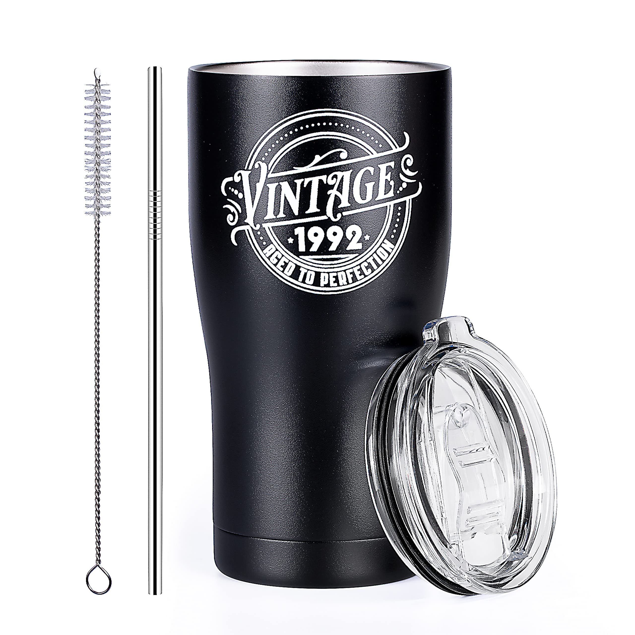 Larura Vintage 1992 Tumbler - 30th Birthday Gifts for Men Women - Insulated Stainless Steel Tumblers - 30 Year Old Birthday Gifts for Men Women - 30th Party Decorations for Him or Her (Black, 20 oz)
