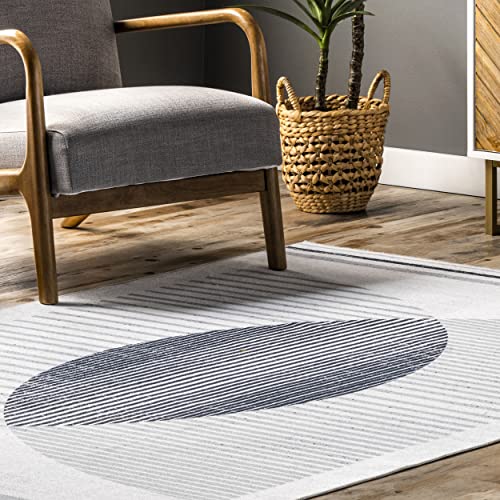 nuLOOM Camila Machine Washable Lunar Eclipse Ultra Thin Area Rug, 4' x 6', Grey