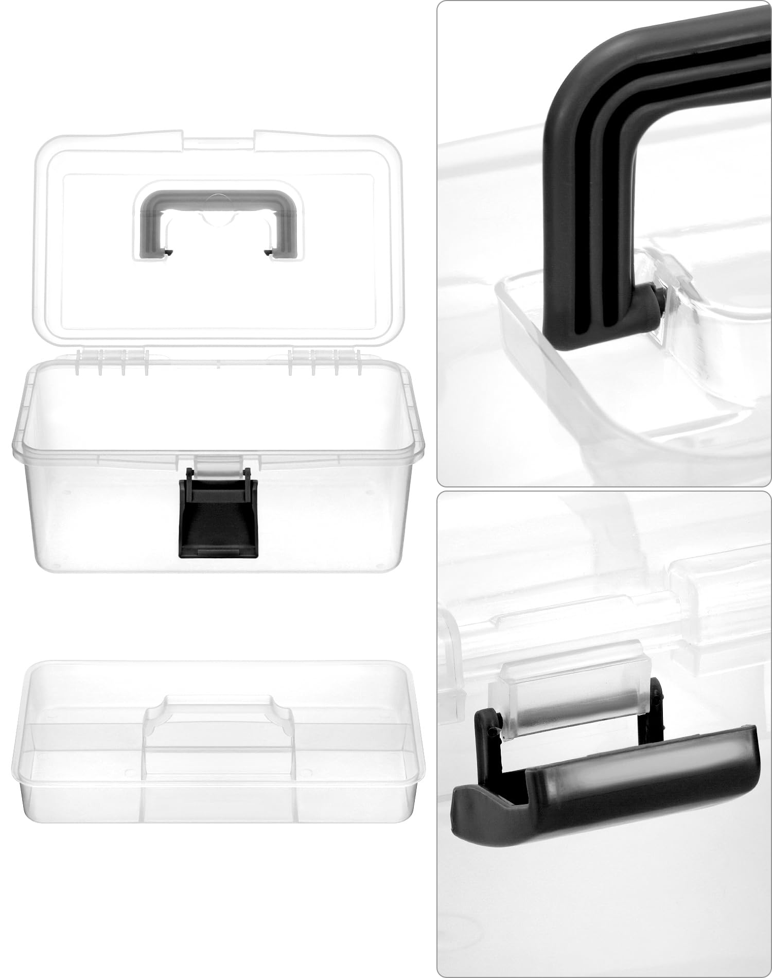 QWORK Clear Empty First Aid Storage Box with Removable Tray and Locking Latch - Plastic Storage Case Large Capacity Multifunctional Organizer for Jewelry, Makeup, and Crafts Supplies, 5"H x 6"W x 10"L